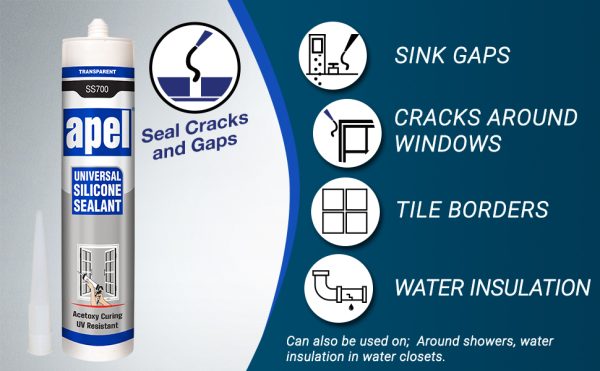 APEL SS700 Multipurpose 100% Silicone Sealant Clear Waterproof - Apel USA